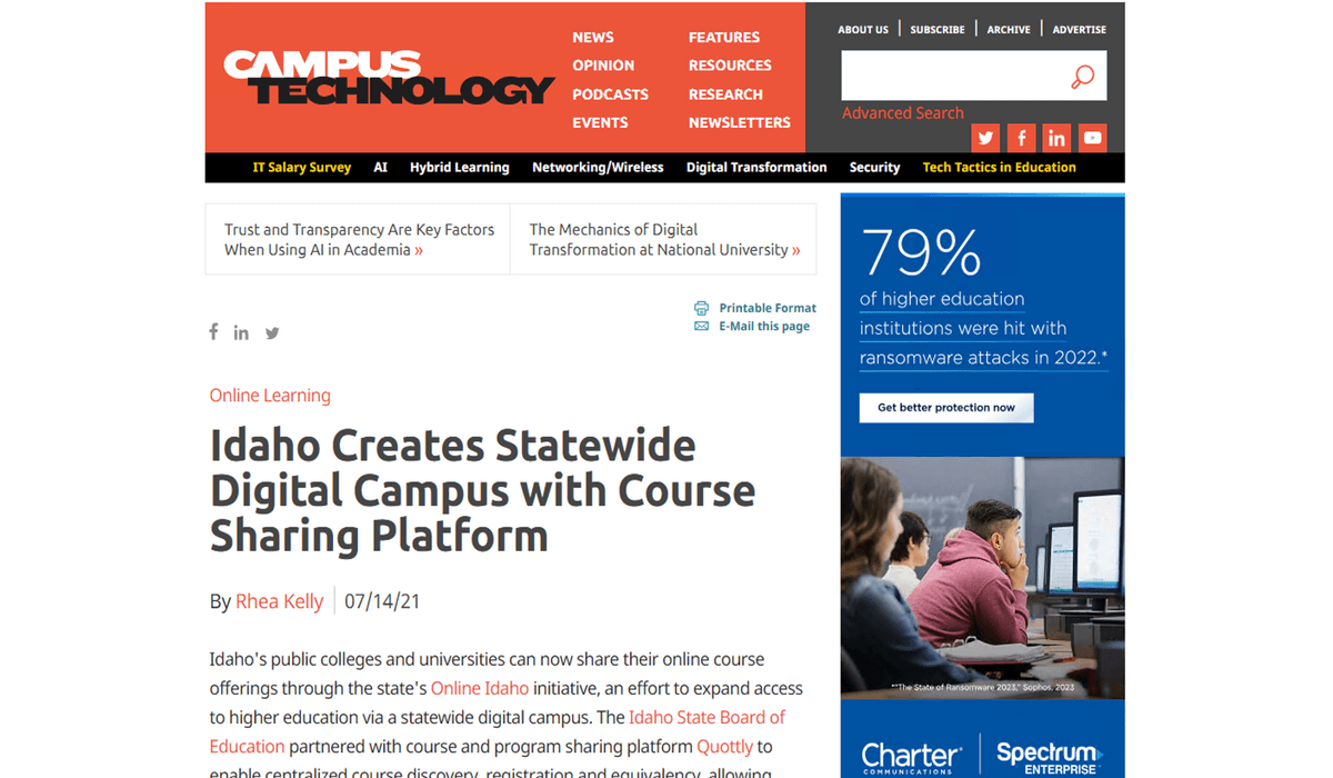 Idaho Creates Statewide Digital Campus with Course Sharing Platform ...